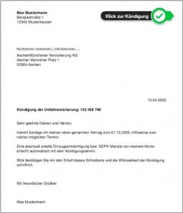 Kãƒâ¼ndigung Unfallversicherung Vorlage